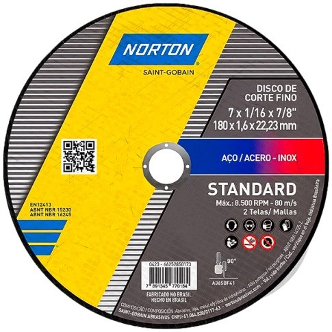 DISCO DE CORTE STANDARD 180X1.6X22.23 NORTON | Gama Distribuidora